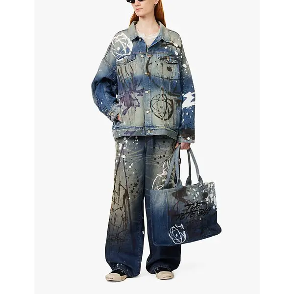 Marc Jacobs X Futura Painted Trucker Denim Jacket - Indigo Multi